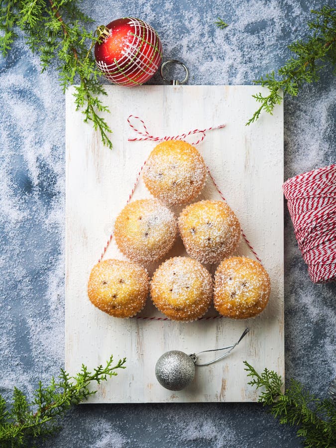Christmas Muffin Tree, Icing Sugar. Holiday Baking Stock Image - Image ...