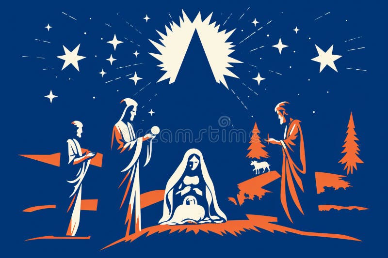 Christmas Nativity Scene Colourful Illustration Design Stock ...
