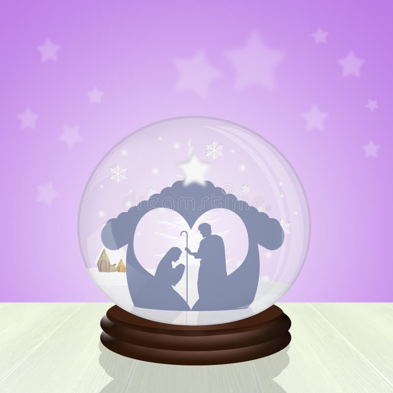 Christmas Nativity Scene in the Crystal Ball Stock Illustration ...
