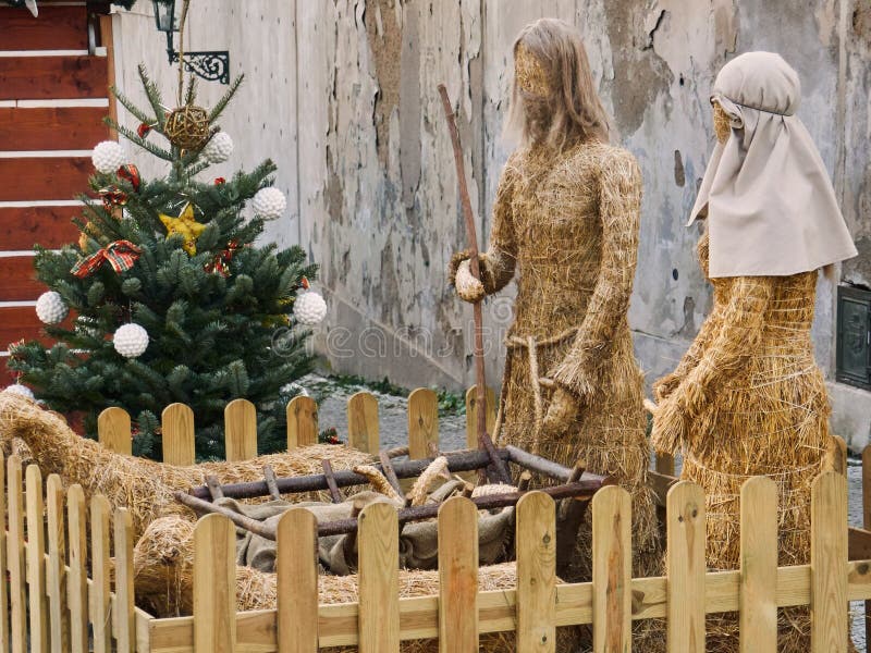 Christmas Nativity Scene with Figurines Made of Straw , Art Stock Photo ...
