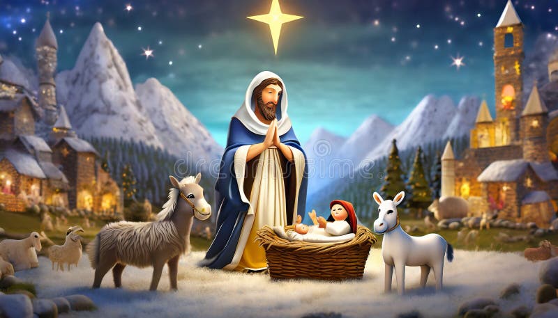 Christmas Nativity Scene with Jesus Stock Illustration - Illustration ...