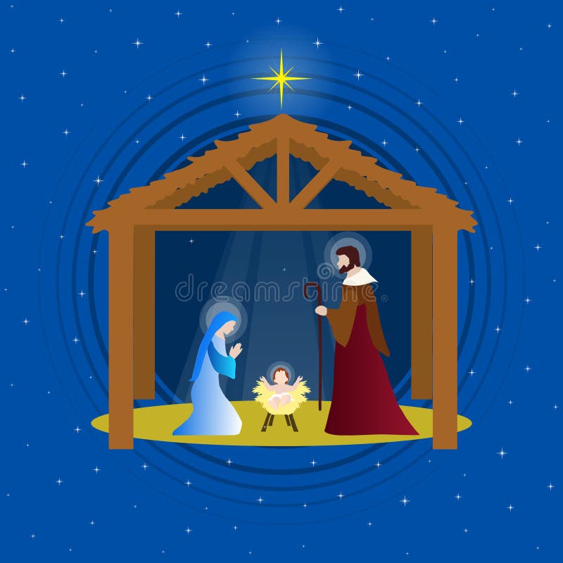 Christmas Nativity Scene: the Holy Family in the Stable. Stock Vector ...