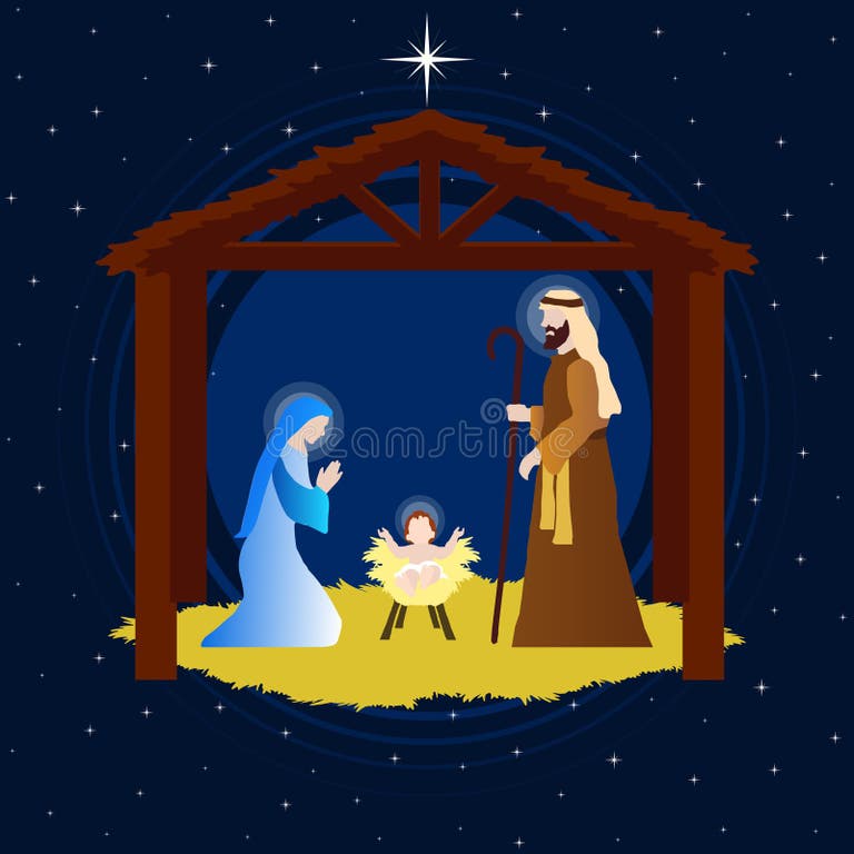 Christmas Nativity Scene: the Holy Family in the Stable. Stock Vector ...