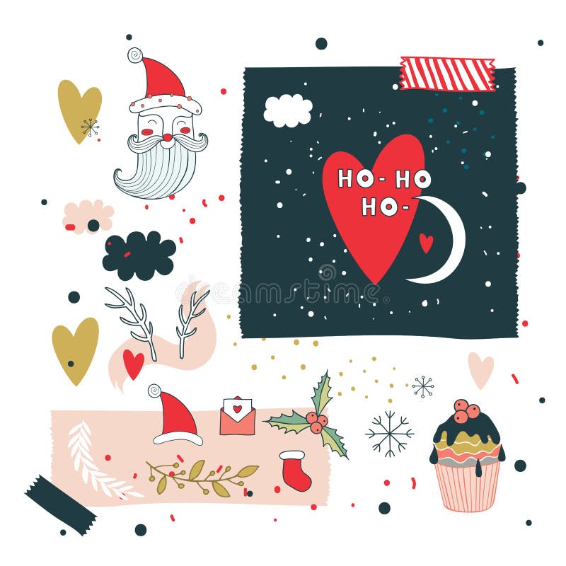 Christmas and New Year Design Elements Set Santa Claus Stock ...