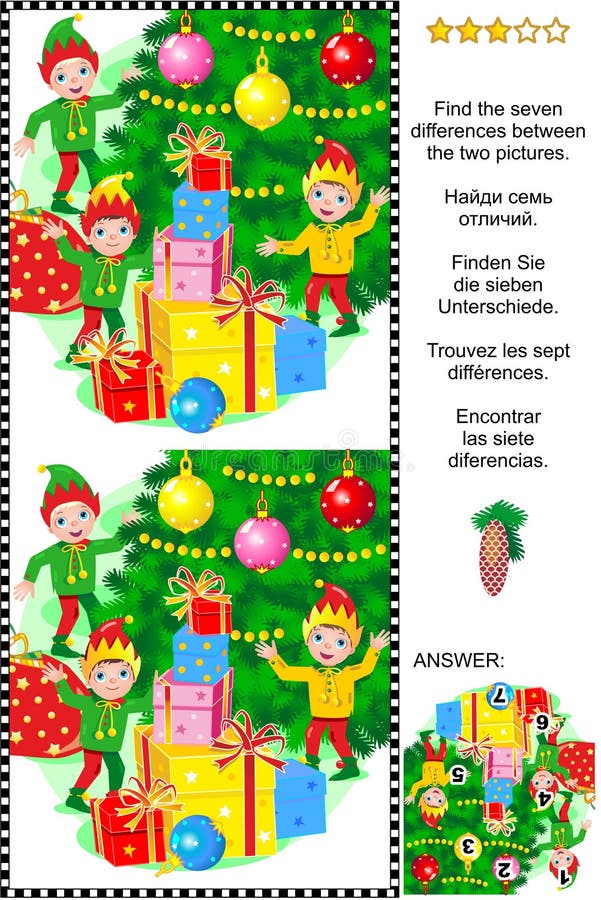 Christmas Or New Year Find The Differences Picture Puzzle Stock Vector
