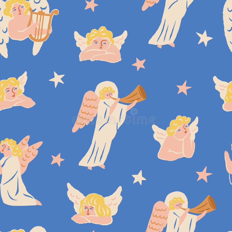 Christmas and New Year Seamless Pattern with Angels. New Year ...