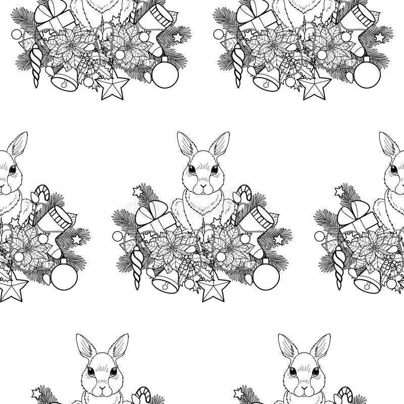 Rabbit Christmas Coloring Stock Illustrations – 513 Rabbit Christmas ...