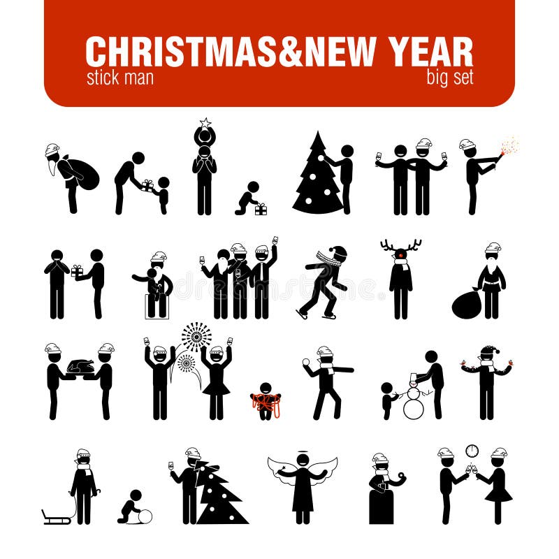Christmas&new Year Stick Figures Stock Vector - Illustration of child ...