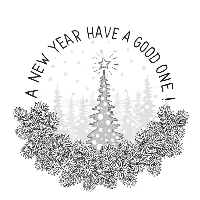 Christmas and New Year Vector Greeting Card with Spruce Branch Tree ...