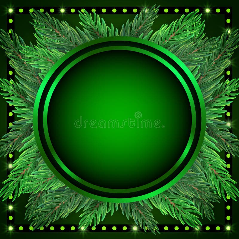 Christmas and New Year Vector Round Banner with Fir Tree Branches Stock ...
