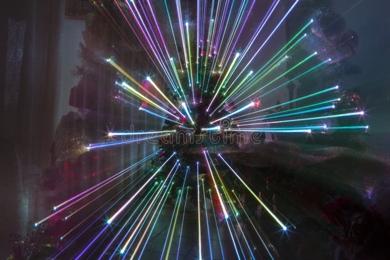 Christmas Night at Home with Fireworks Effect and Rainbow Lights ...