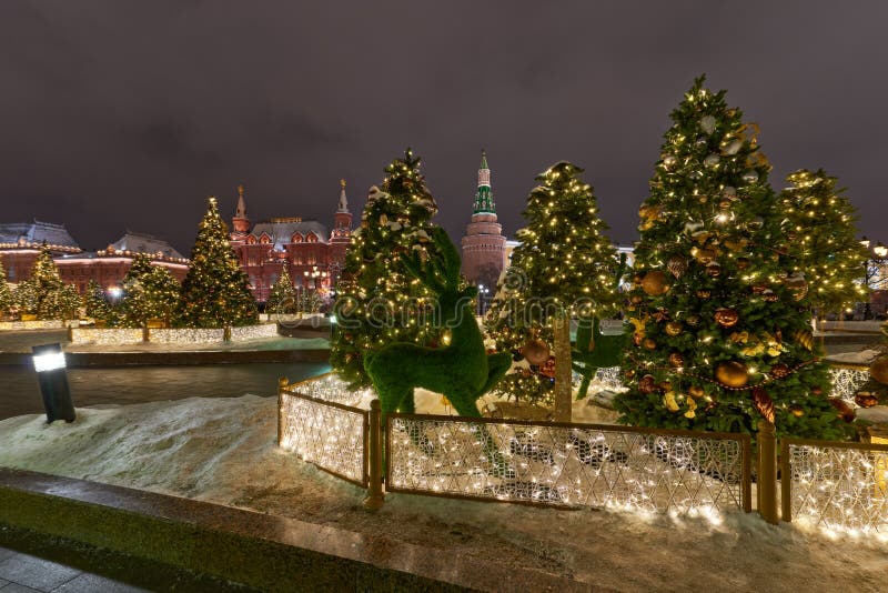 Christmas night Moscow stock image. Image of moscow - 137176945