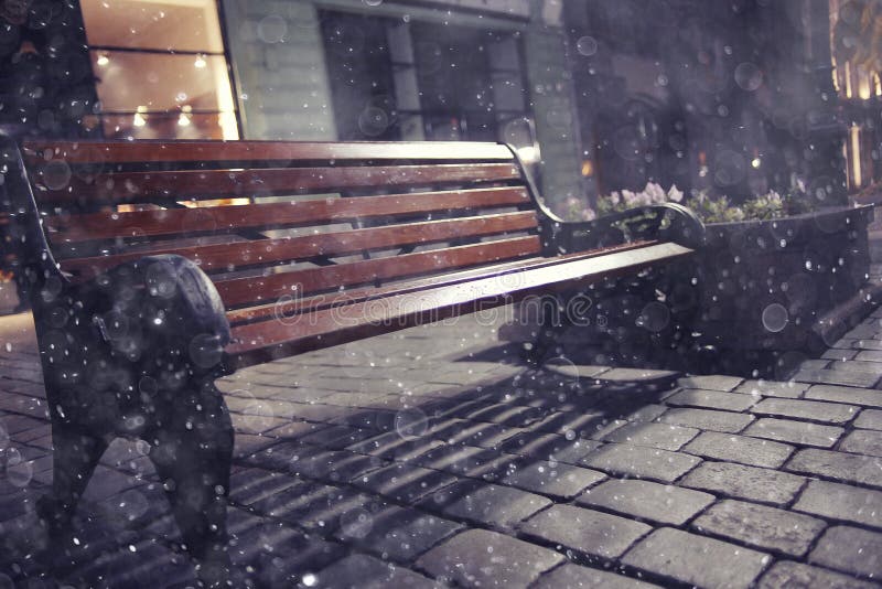 Christmas Night at Old Street Stock Photo - Image of night, bench: 61703122