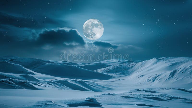 Christmas Night and the Snow Fields of North Pole with Full Moon ...