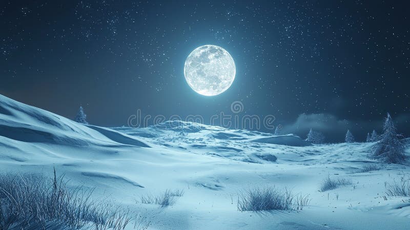 Christmas Night and the Snow Fields of North Pole with Full Moon ...