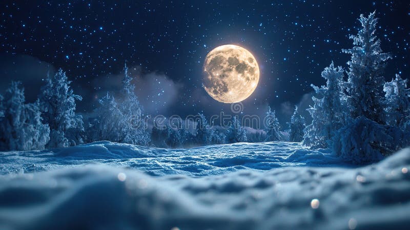 Christmas Night and the Snow Fields of North Pole with Full Moon ...