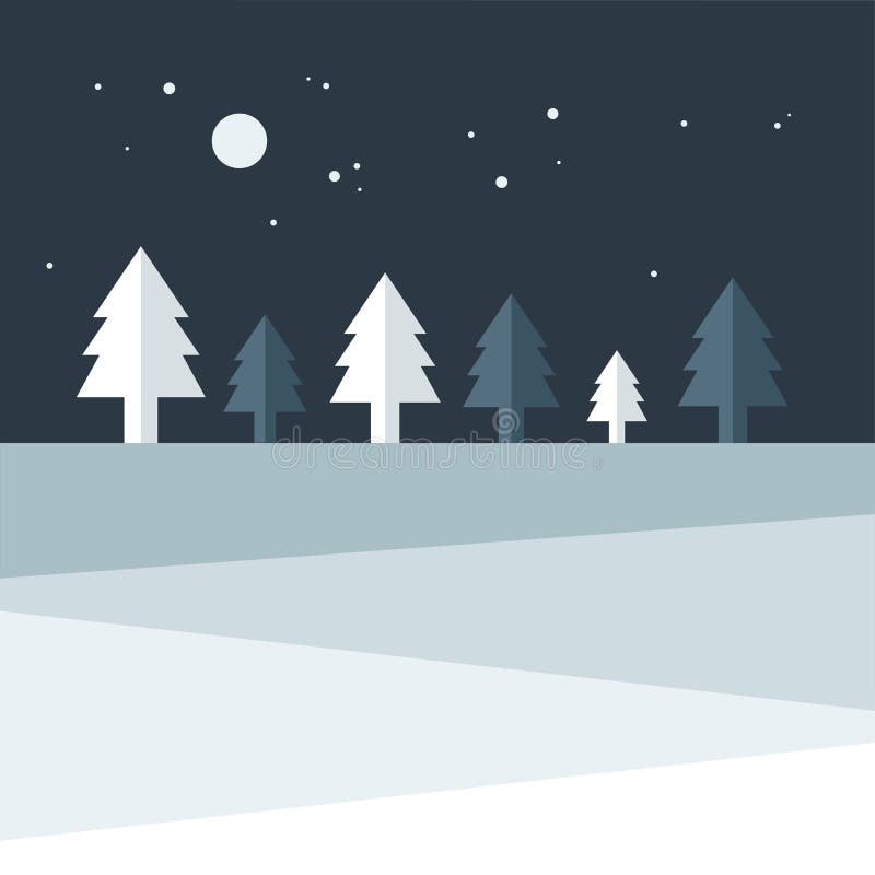 Christmas Night Tree Land. Simply Flat Design Stock Vector ...