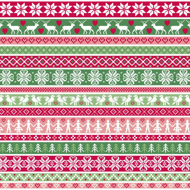 Christmas Nordic Stripe Border Patterns Stock Illustration ...