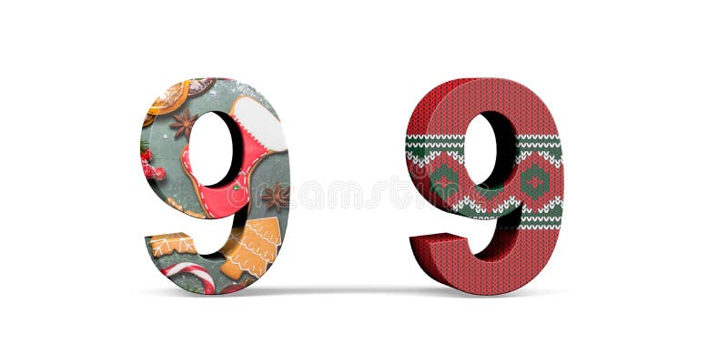 Christmas Number 9 - Three Dimensional 9 Number with Textures with ...