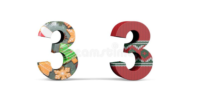 Christmas Number 3 - Three Dimensional 3 Number with Textures with ...