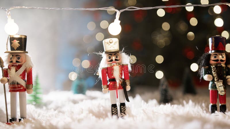 Christmas Nutcrackers Lined Up in Front of the Tree Stock Image - Image ...
