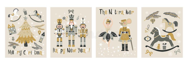 Happy New Year Nutcrackers Vector Banners Set on Light Background ... Happy New Year Nutcrackers Vector Banners Set on Light Background ...