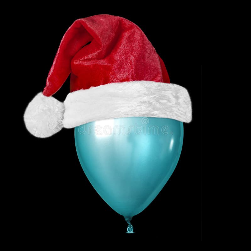 A Christmas Object in Santa Hat on Black Background Stock Image - Image ...