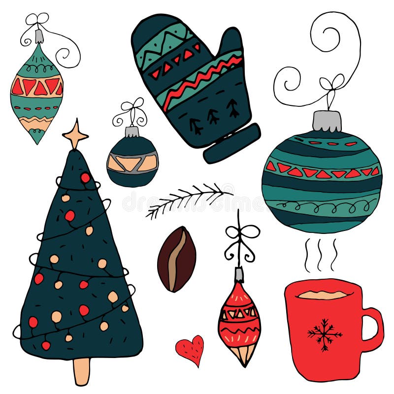 Christmas Objects in Hand Drawn Style Isolated on a White Background ...