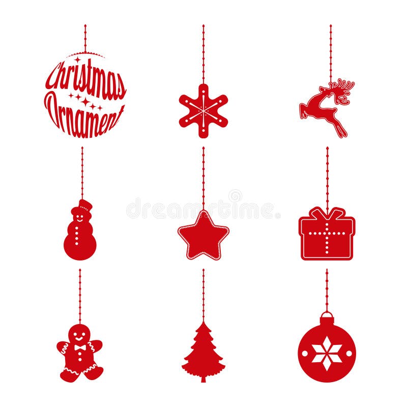 Set of Christmas Ornament Hanging Red. Hanging Christmas Ornament ...