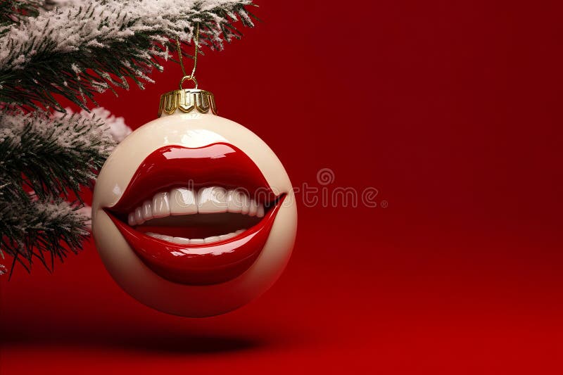 A Christmas Ornament with a Red Lip on it Hanging from a Tree Stock ...