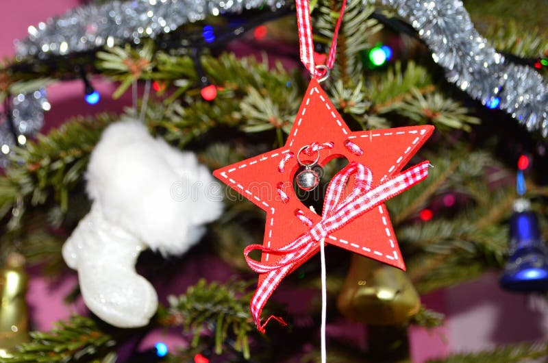 Christmas Ornament - Red Star and Bow Stock Photo - Image of happy ...