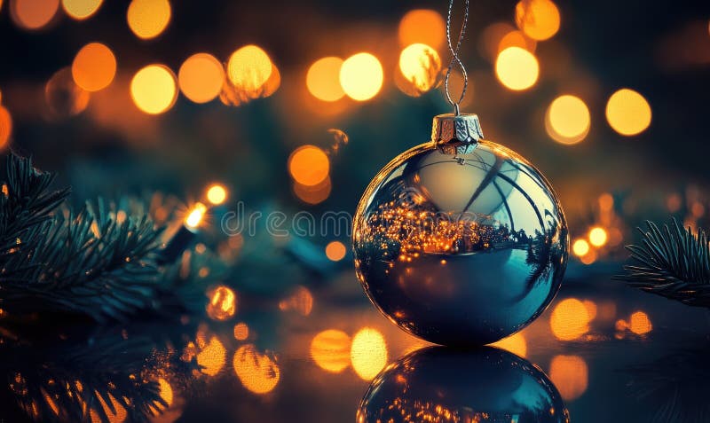 A Christmas Ornament is Sitting on a Table with a Reflection of it in ...