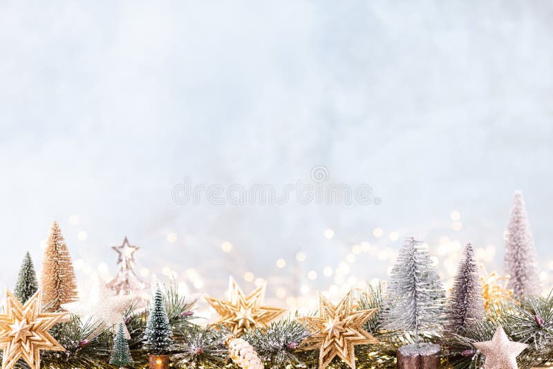 Christmas Ornament with String Lights on Blue Background Stock Image ...