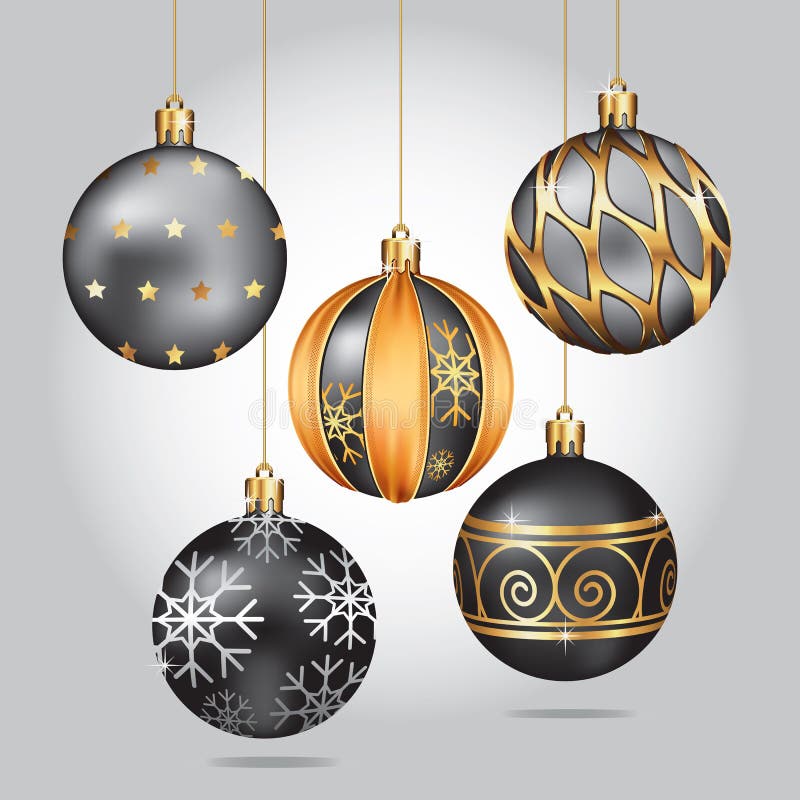 Christmas Ornaments Hanging on Gold Thread. Stock Vector - Illustration ...