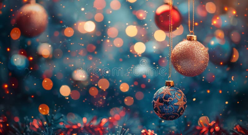 Christmas Ornaments Hanging with Lights Stock Photo - Image of ...