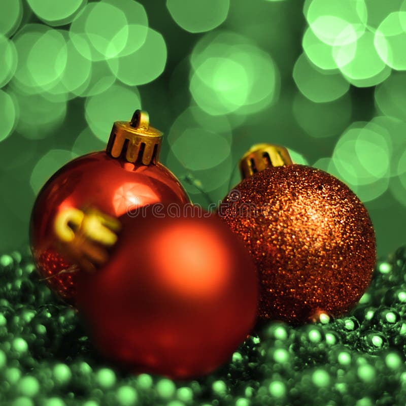 Christmas Ornaments Lying on Balls of a Christmas Chain on a Blurred ...