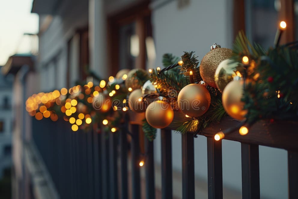 Christmas Ornaments Railing Stock Photo - Image of gifts, ornaments ...