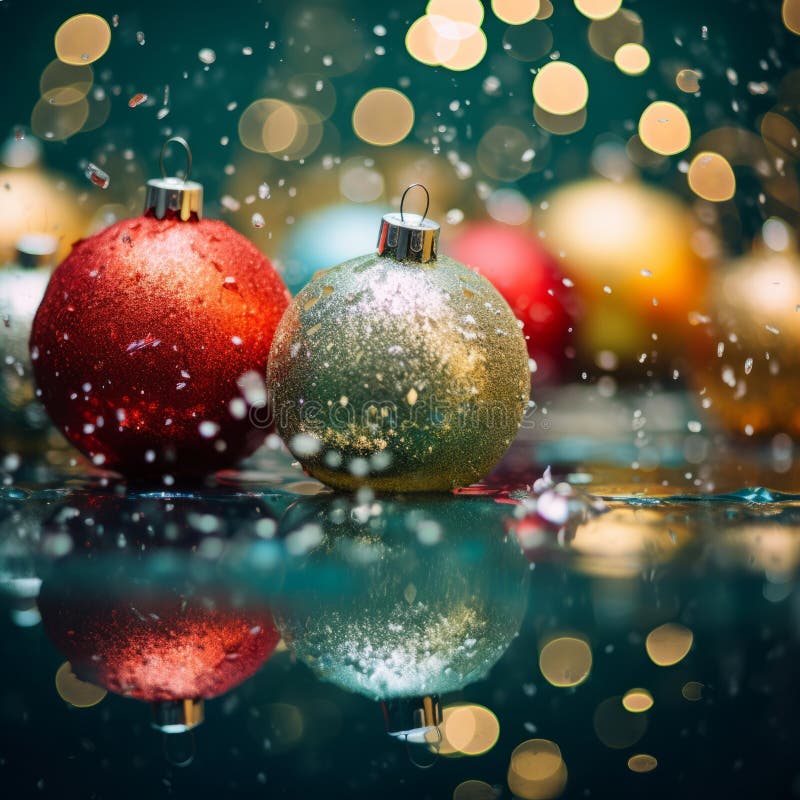 Christmas Ornaments on the Water with Bokeh Effect Stock Illustration ...