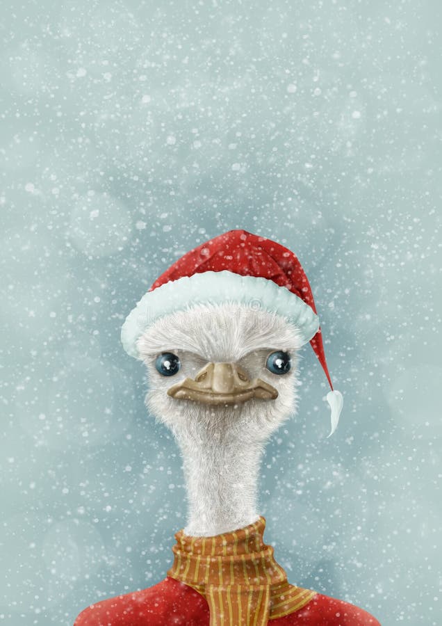 Christmas Ostrich in the Snow Stock Illustration - Illustration of ...