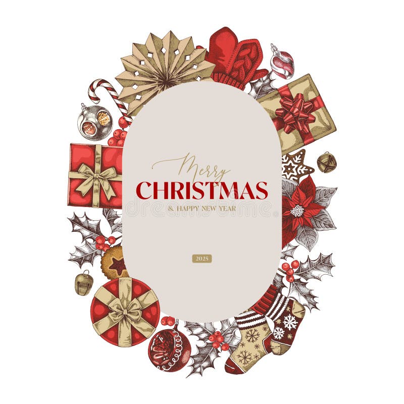 Christmas Oval Emblem Vector Illustration Stock Vector - Illustration ...