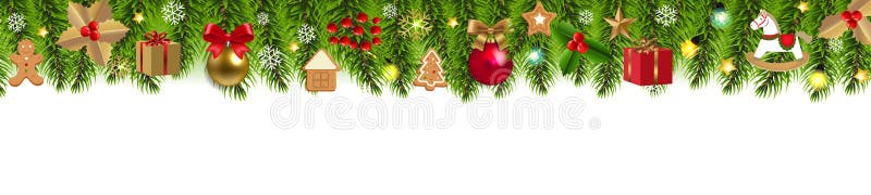 Christmas Panorama with Fir Tree White Background Stock Illustration ...