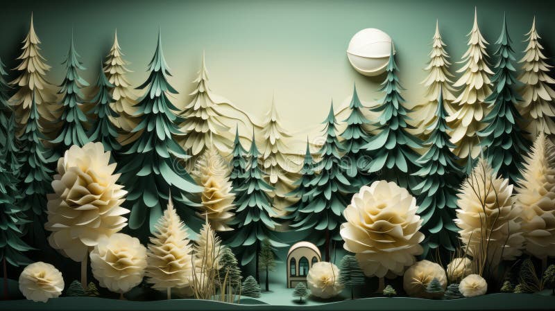 Christmas Paper in the Form of Spruce Trees, in the Style of Unique ...