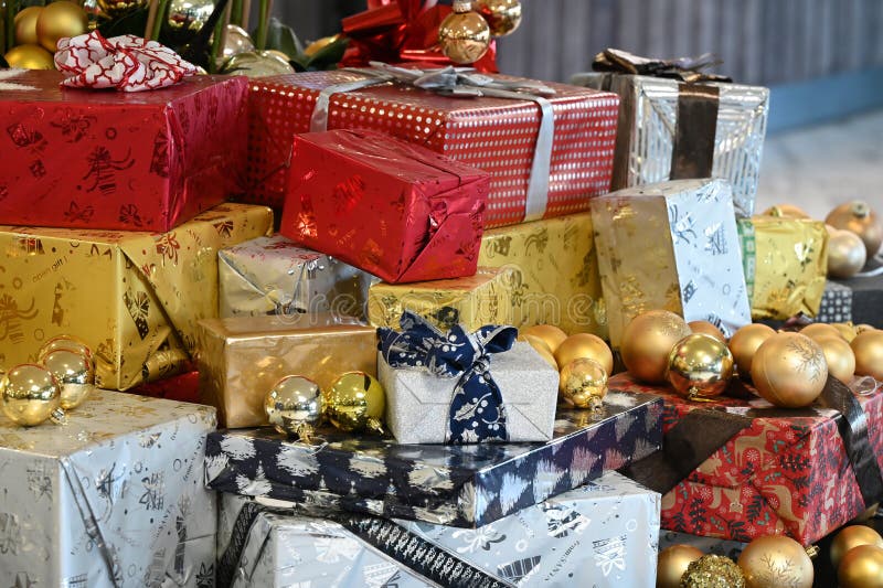 Christmas Parcels and Christmas Decorations on a Table Stock Image ...