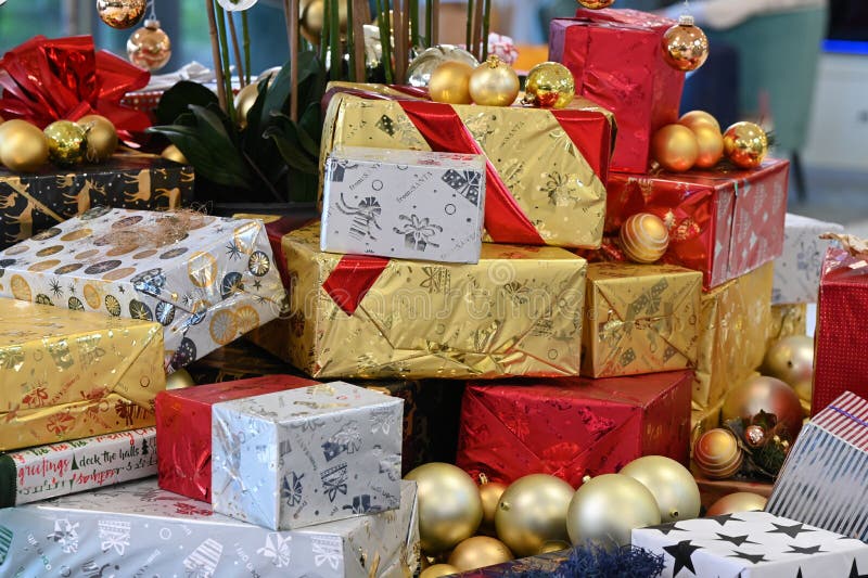 Christmas Parcels and Christmas Decorations on a Table Stock Photo ...
