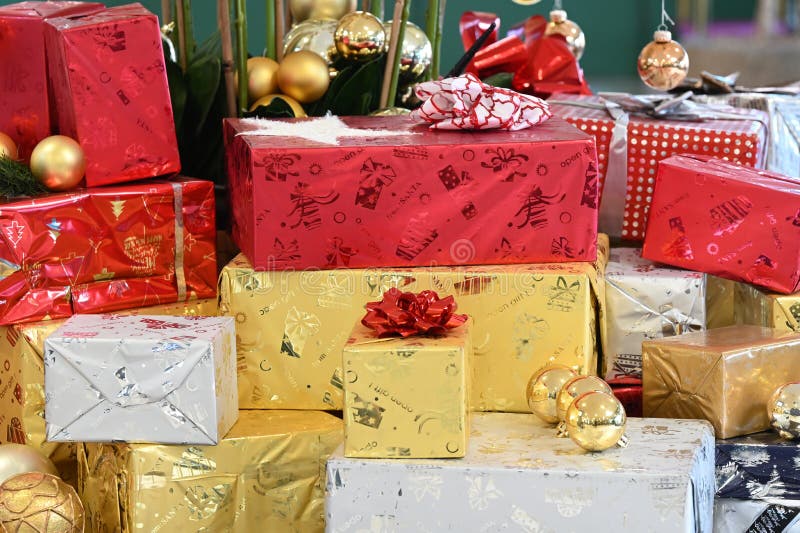 Christmas Parcels and Christmas Decorations on a Table Stock Image ...