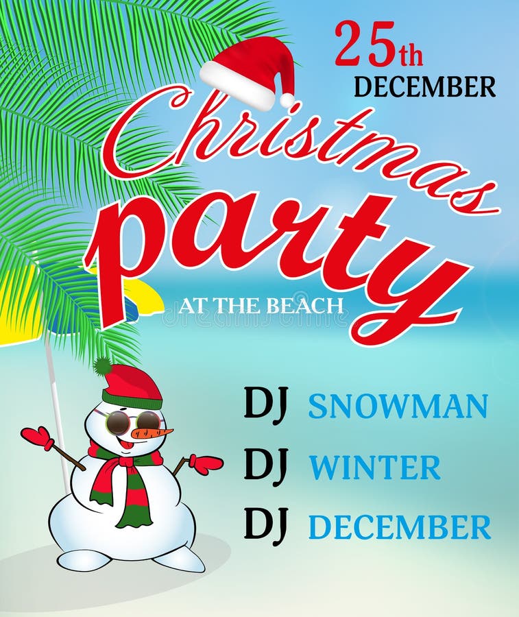 Christmas Party At The Beach Poster Or Banner Seashore Landscape With