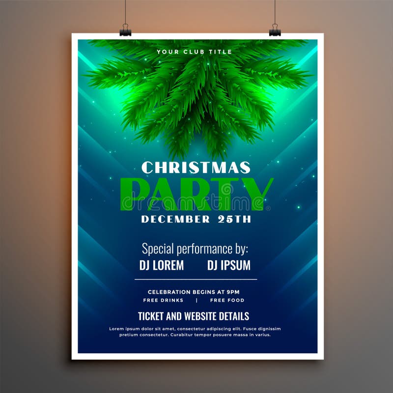 Christmas Party Flyer with Pine Tree Leaves Stock Vector - Illustration ...
