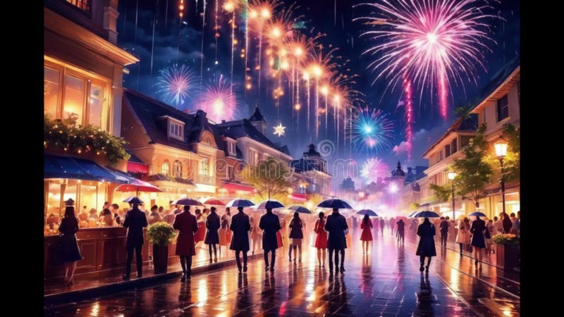 Christmas Party. Rain Background of Lights and Fireworks Stock ...