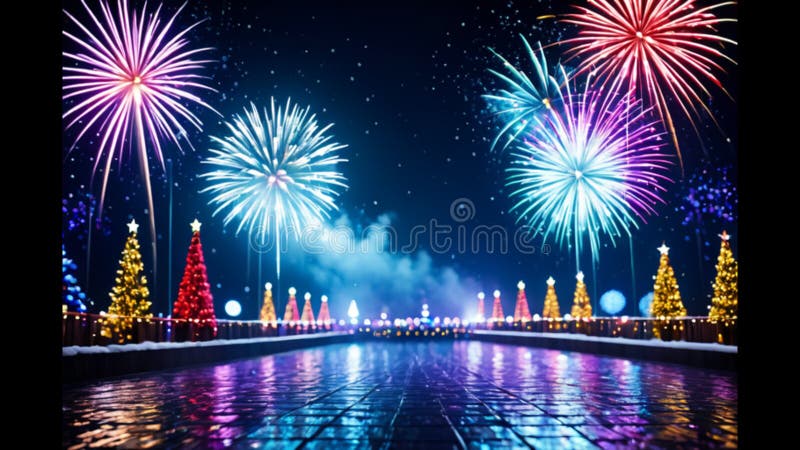 Christmas Party. Rain Background of Lights and Fireworks Stock ...