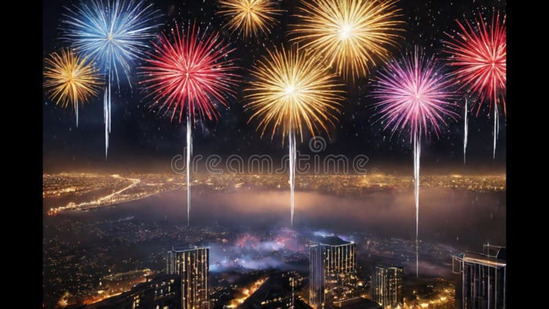 Christmas Party. Rain Background of Lights and Fireworks Stock ...